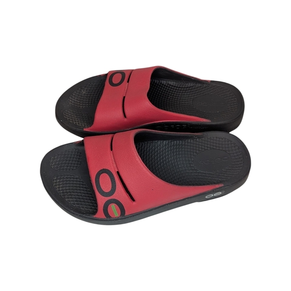 OOFOS | Shoes | Oofos Red And Black Swim Slides With Contoured Footbed ...